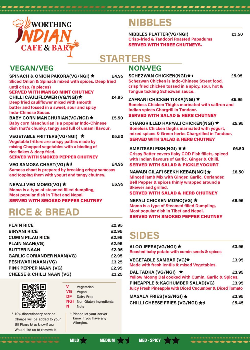 MENU | Worthing Indian Cafe & Bar