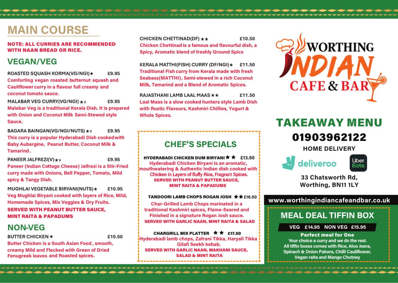 MENU | Worthing Indian Cafe & Bar